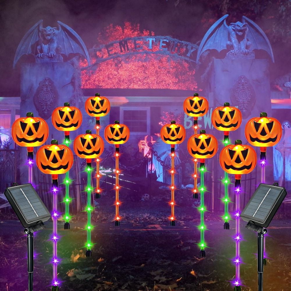 6-Pack Pumpkin Solar Lights for Outdoor Halloween Decorations for ...