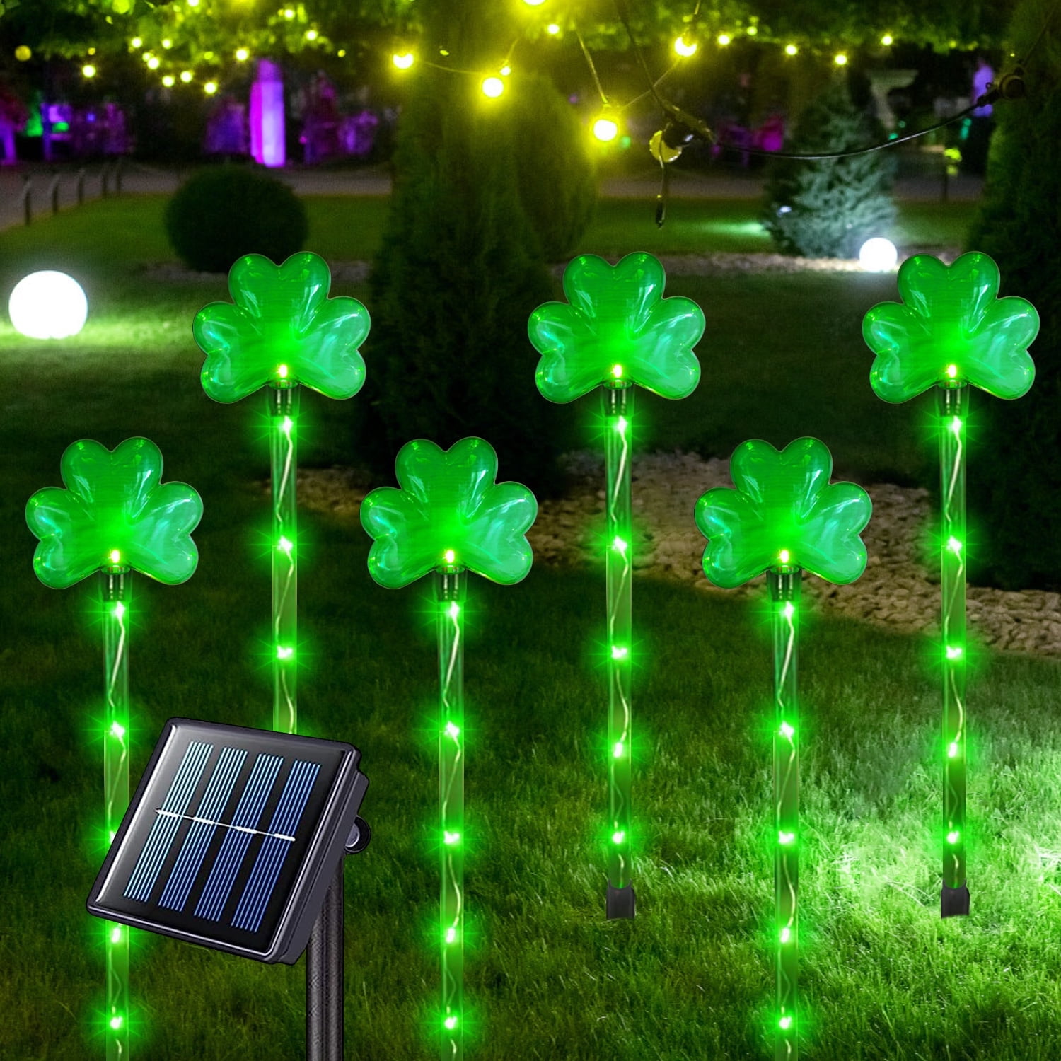 Syenll Solar Shamrocks Lights, 6 Pack LED Lucky Clover Solar Garden ...