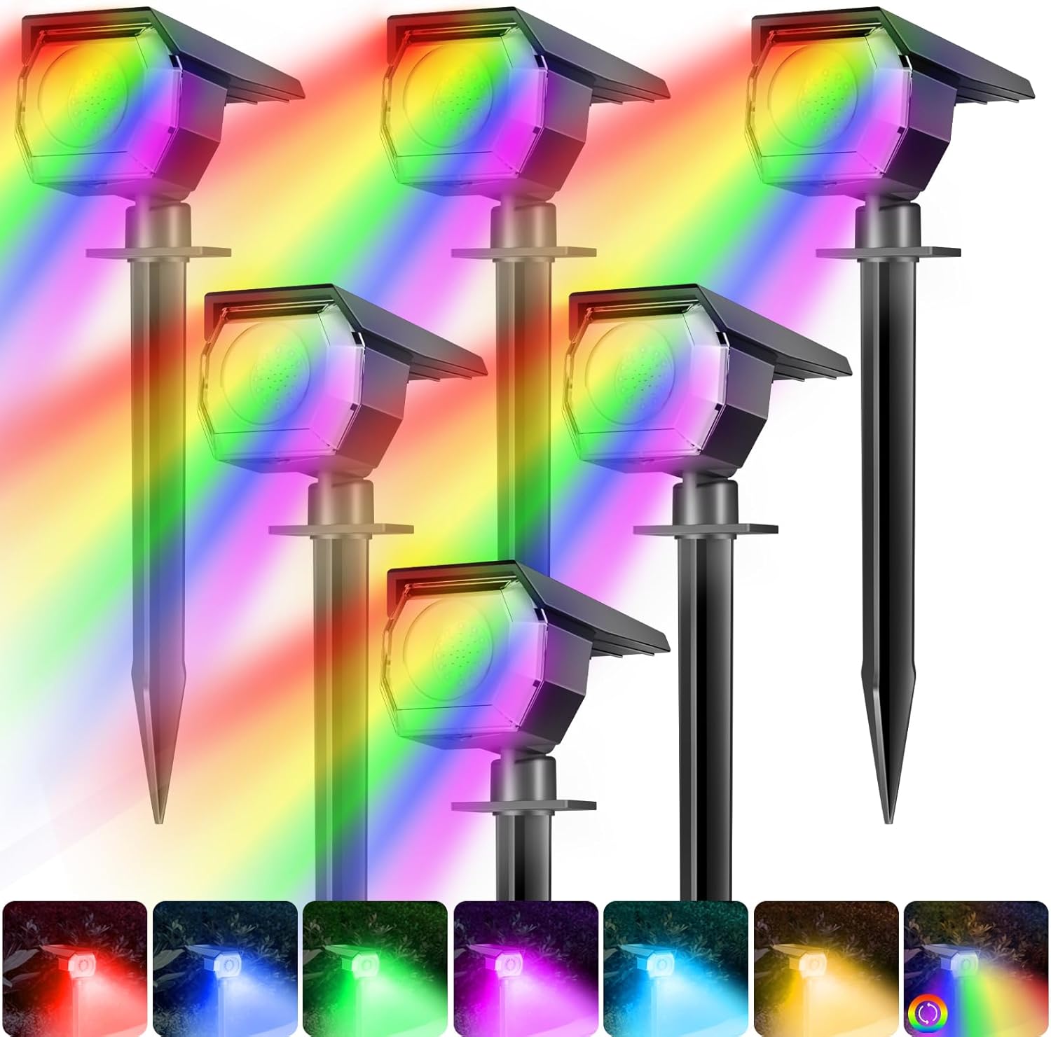 6 Pack Solar Spot Lights Outdoor Color Changing, 7 Modes Halloween RGB ...