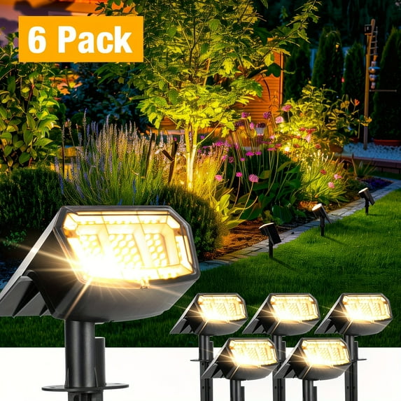 6-Pack Solar Spotlights Outdoor, IP65 Waterproof 63 LED with 3 Lighting ...