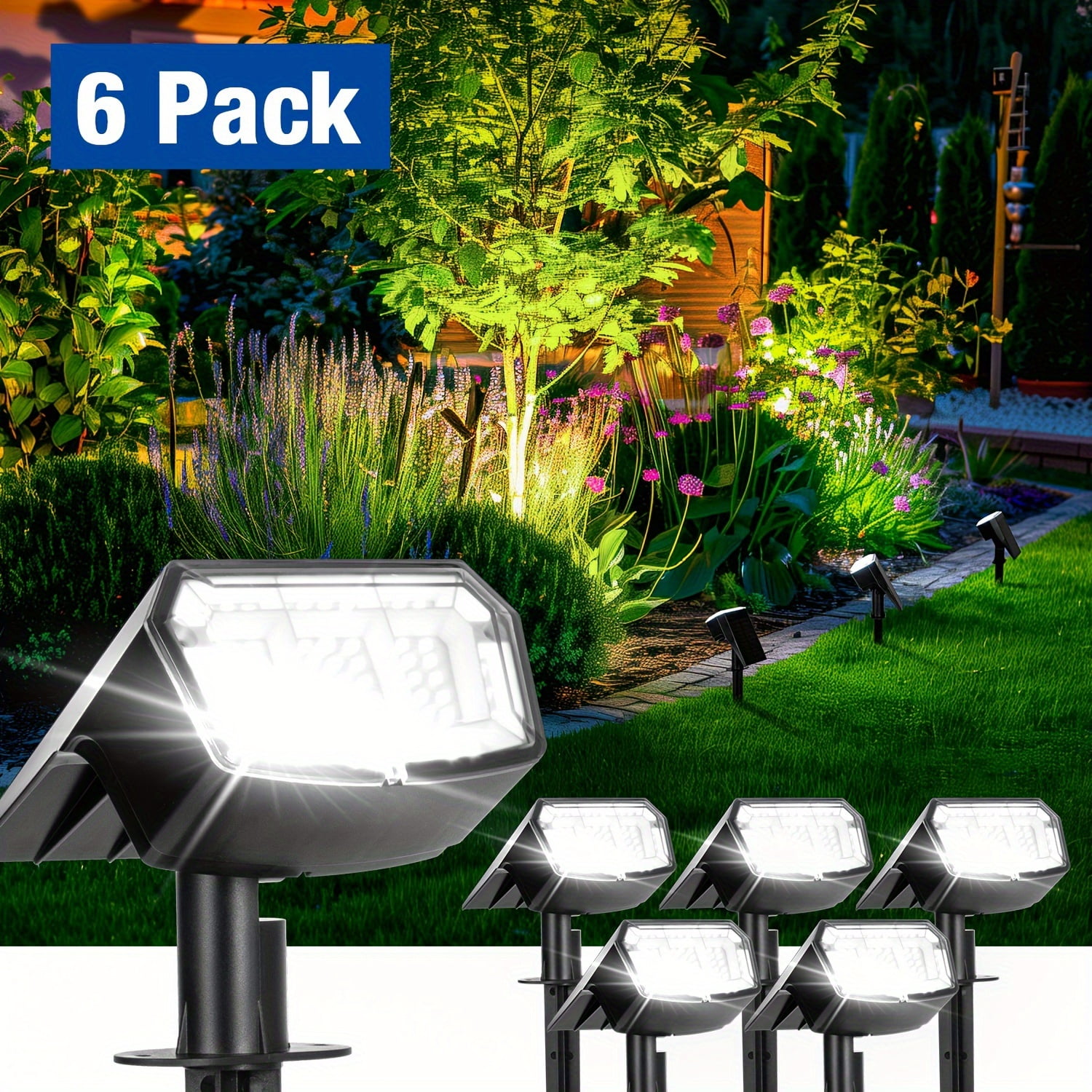 6-Pack Solar Spotlights Outdoor, IP65 Waterproof 63 LED with 3 Lighting ...