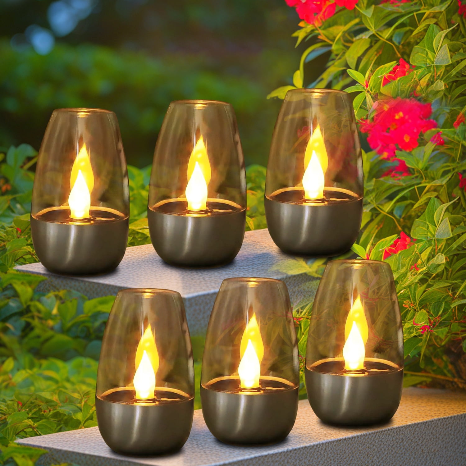 6 Pack Solar Tea Lights Outdoor, Waterproof Flameless Flickering LED ...