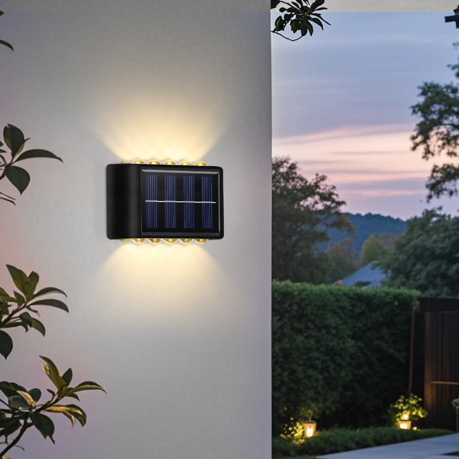 6 Pack Solar Wall Lights – 10 LED Up & Down Outdoor Sconces, Waterproof ...