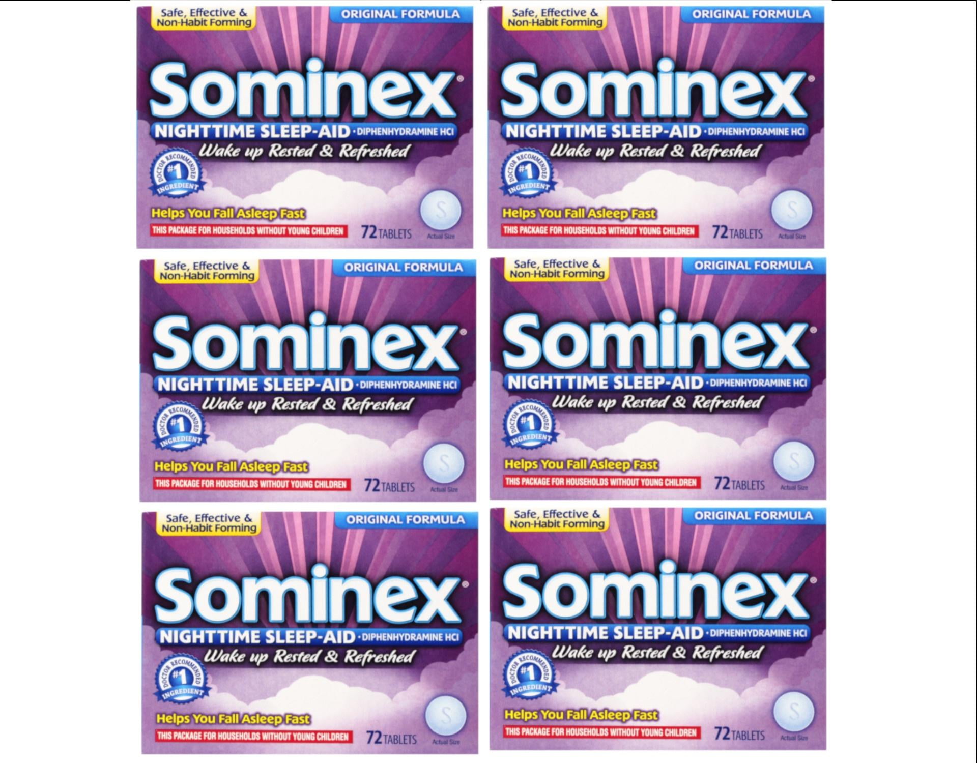 6 Pack - Sominex Original Formula Night-Time Sleep Aid Tablets, 72 Count - Walmart.com