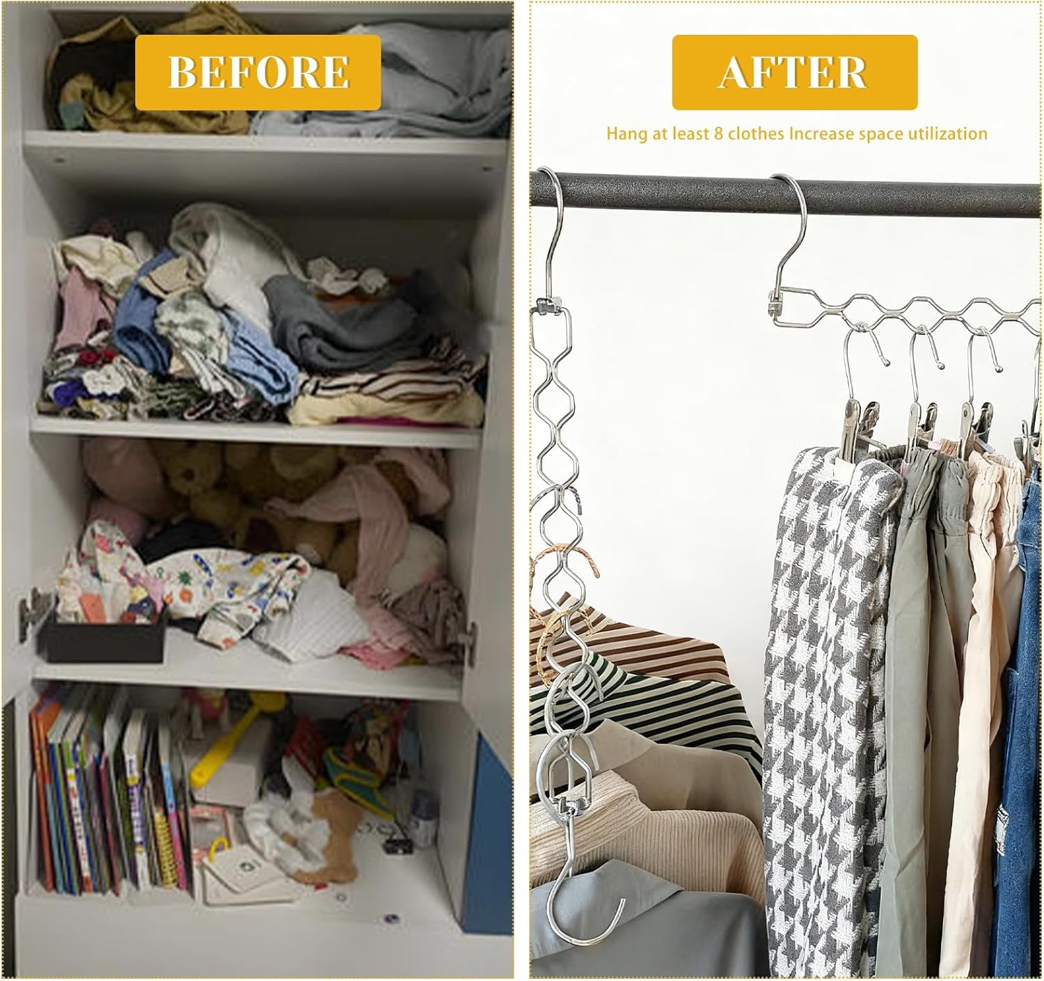 6 Pack Space Saving Metal Collapsible Hangers for Heavy Clothes, 22Lbs ...
