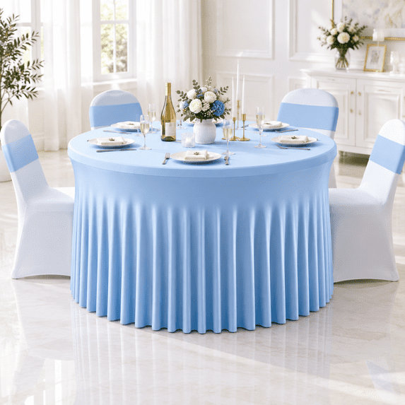 6 Pack Spandex Blue Round Tablecloths For 60in Tables 120inch Stretchy ...