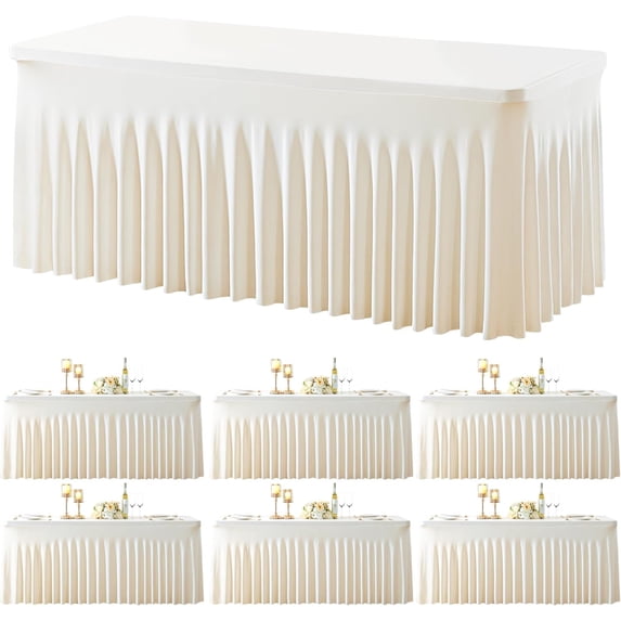 6 Pack Spandex Ivory Fitted Table Cloth for 6ft Rectangle Tables Ivory ...