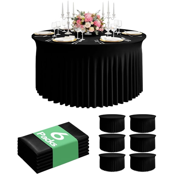 6 Pack Spandex Table Cover Skirts for 60 inch Round Tables, Black ...
