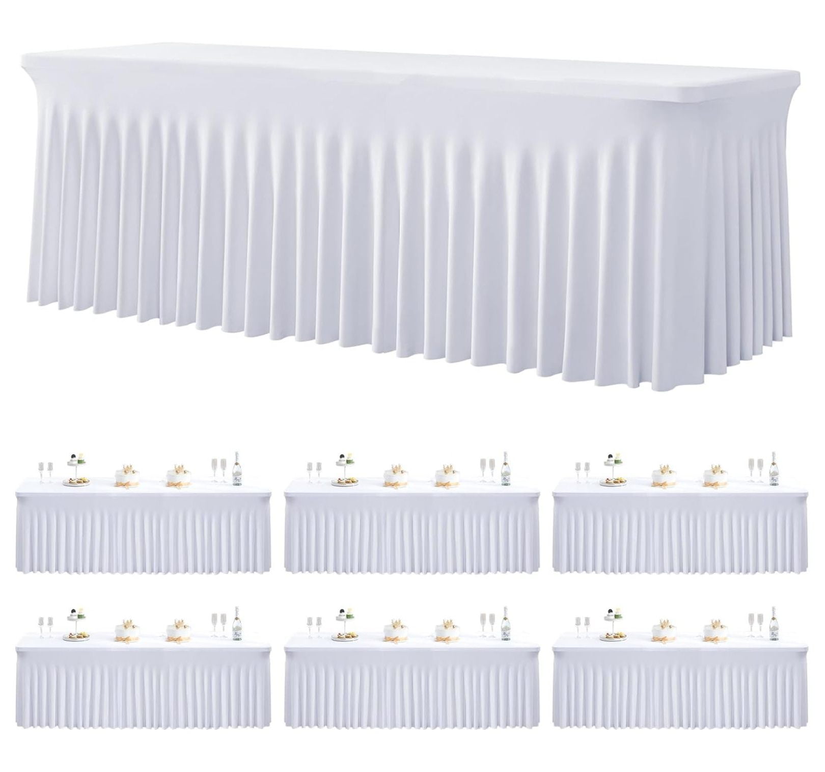 6 Pack Spandex White Tablesloths for 8 Foot Rectangle Tables, Stretchy ...