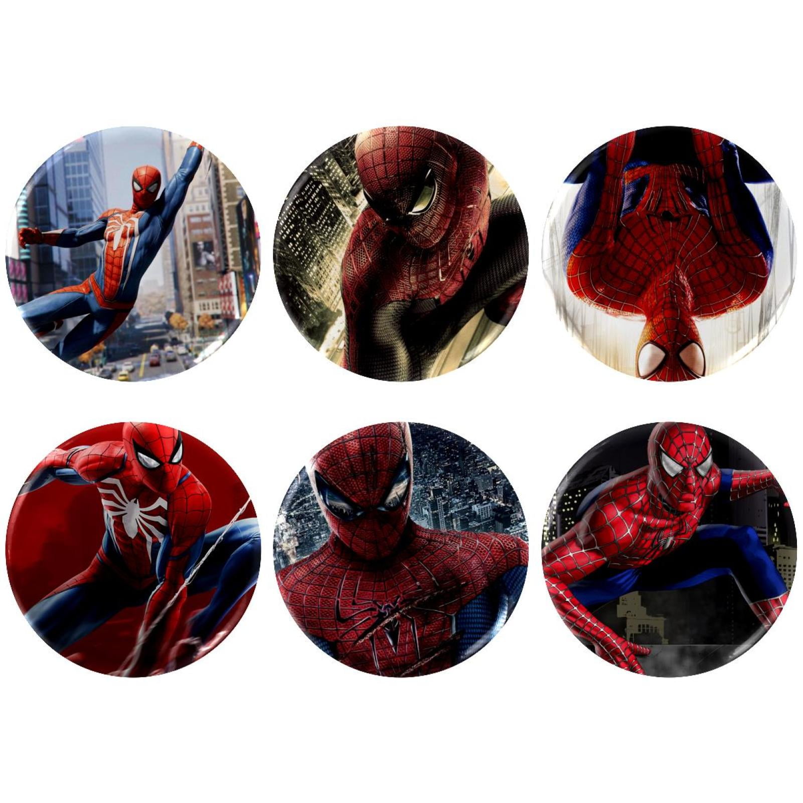6 Pack Spider Man Round SPTE Badge Plastric Bottom Button Pin Tinplate ...