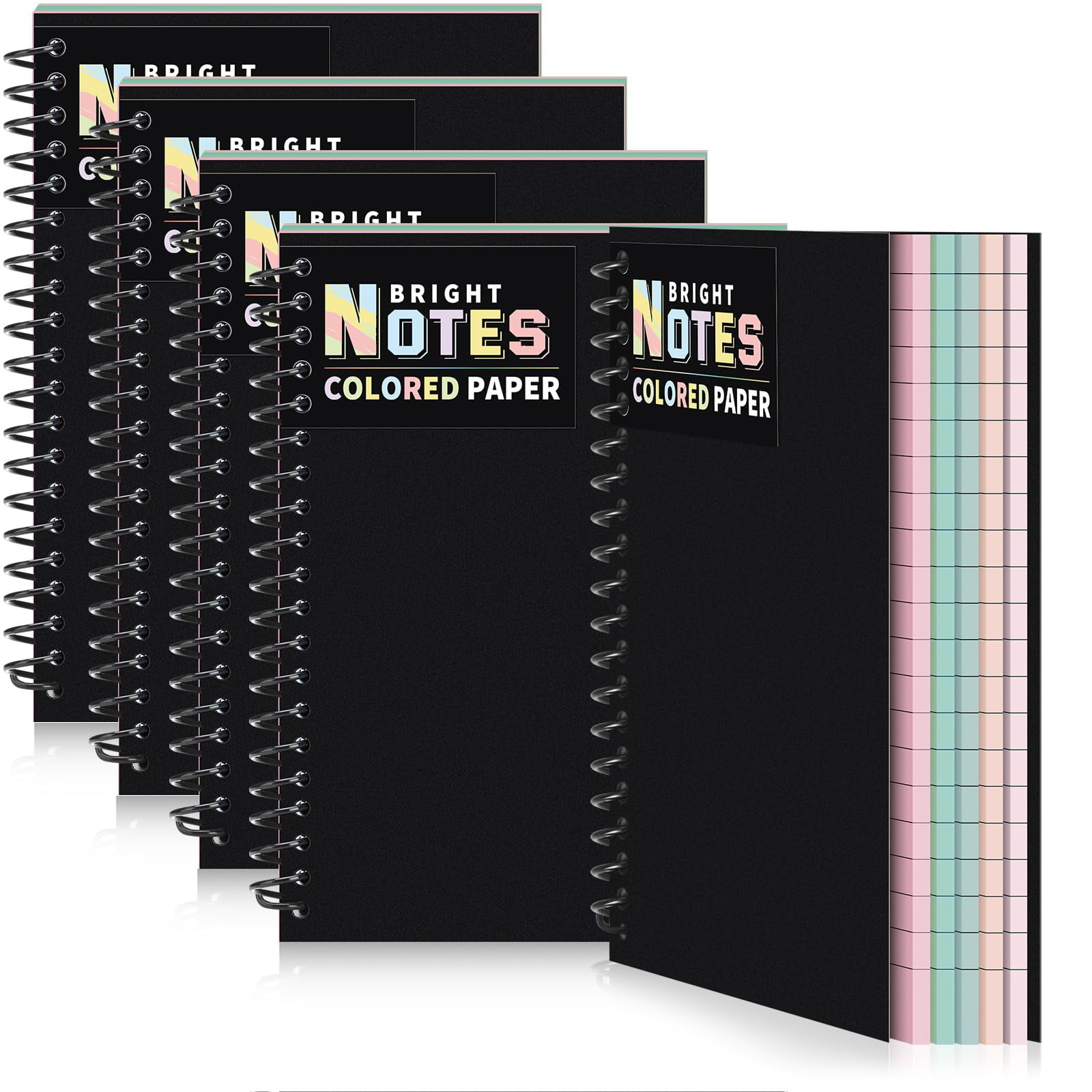 6 Pack Spiral Notebook 5 x 7 Inch College Ruled Colored Paper Notebook ...