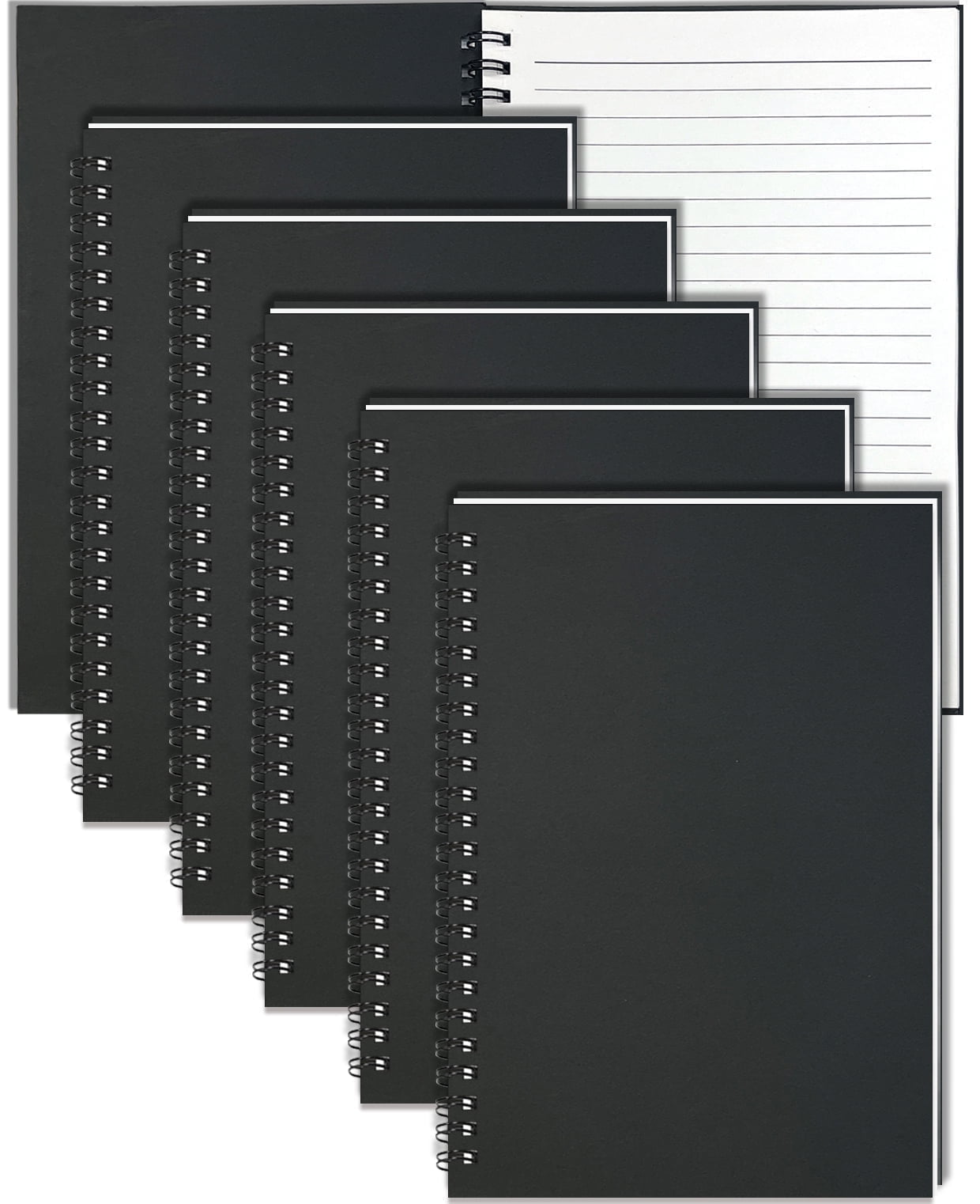 6pcs A5 Black Spiral Notebooks, 8.25x5.5 Inches 120 Lined Pages ...
