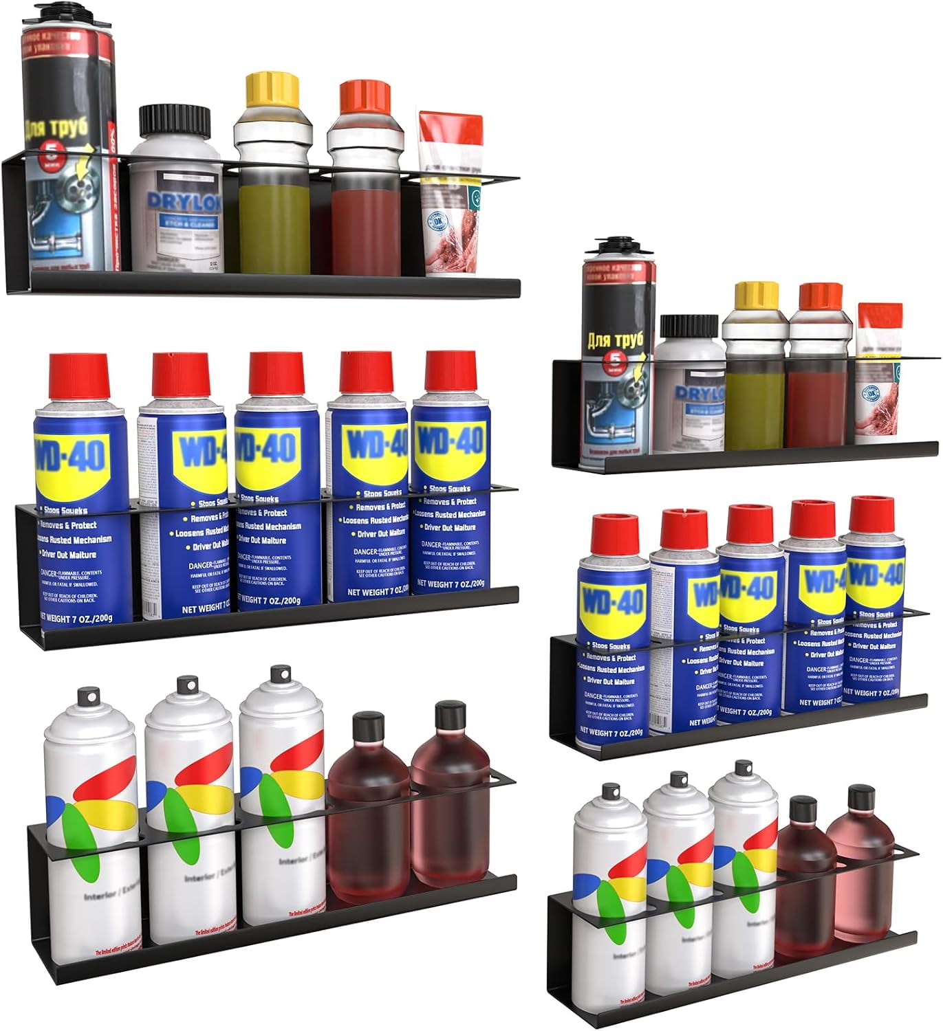 6 Pack Spray Bottle Holder Wall-Mounted, Aerosol Spray Can Holder ...