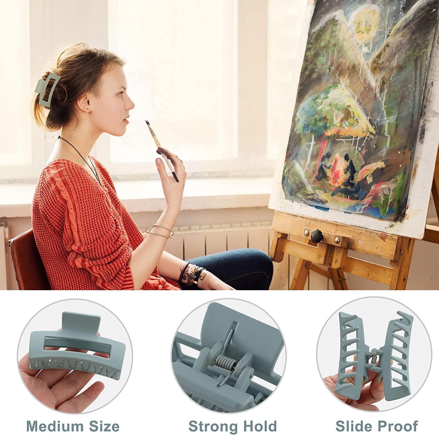 6 Pack Square Claw Clips for Women Girls, 3.5" Medium Non-slip ...