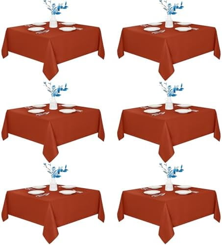 6 Pack Square Fall Tablecloths - 70 x 70 Inches, Rust - Stain Resistant ...