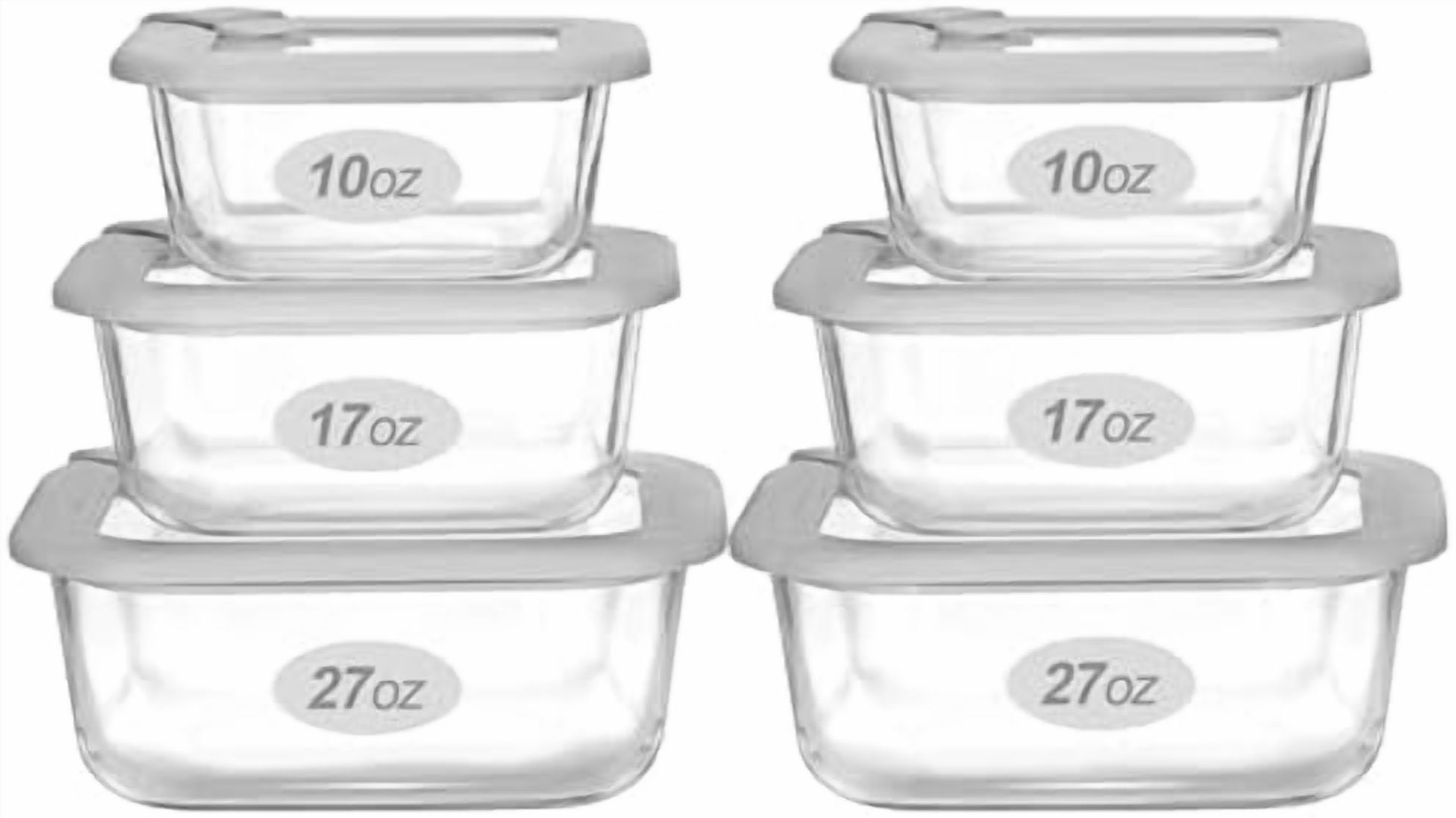 6 Pack Square Large Glass Food Containers with Glass Lids – Microwave ...