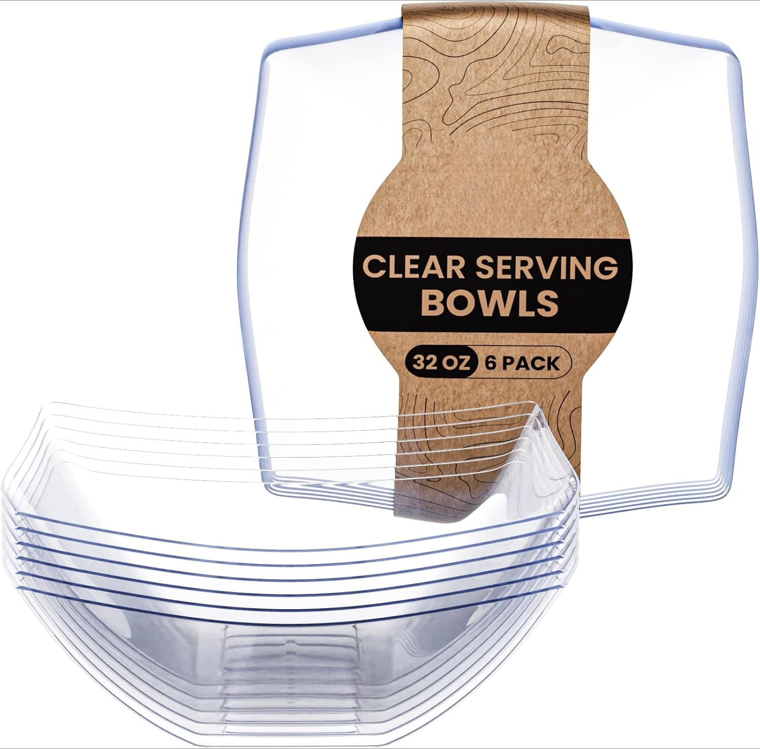 6 Pack Square Plastic Serving Bowls - Clear Plastic bowls - Disposable ...