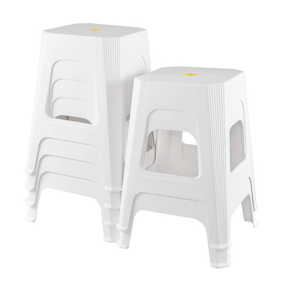 6 Pack Square Plastic Stackable Stools, 18.9 Inch Plastic Stacking Stools for Classroom, White ...
