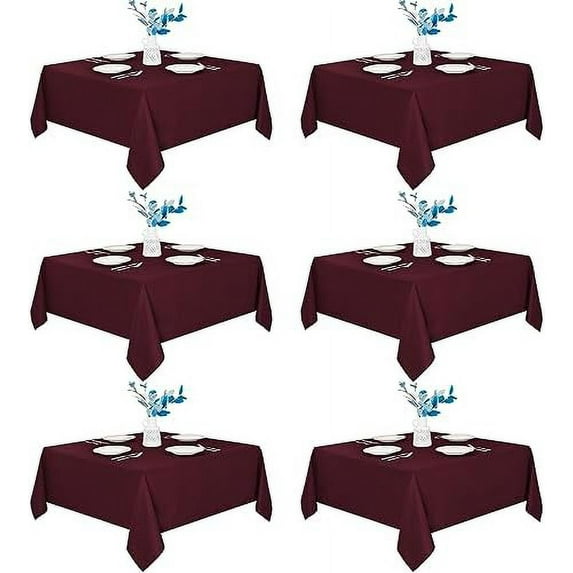 6 Pack Square Tablecloths - 70 x 70 Inches - Stain Resistant and ...