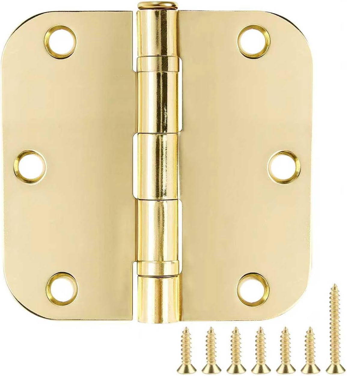 6 Pack No Squeak Polished Brass Door Hinges 3.5 Inch 5/8" Radius Round ...
