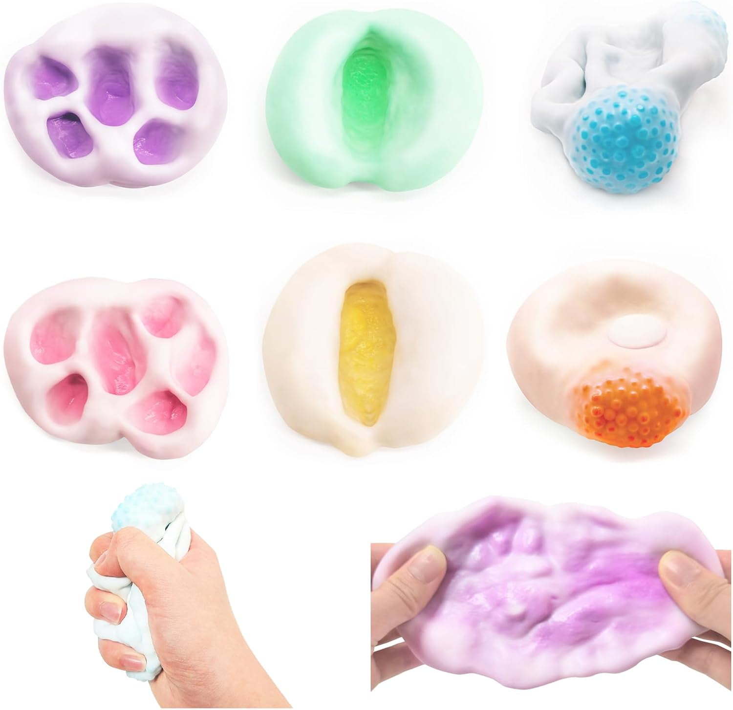 6 Pack Squishy Toys Stress Balls, 3 Textures Crunchy Sand Squishy Balls ...