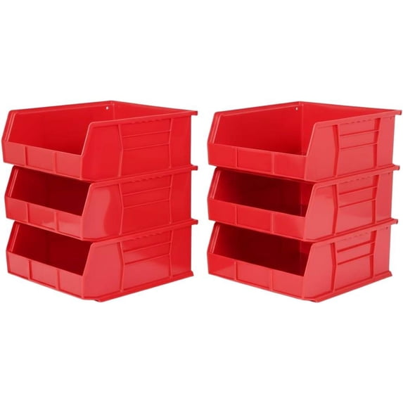 6 Pack Stackable & Hangable Storage Bin, 11" x 11" x 5", Red - Walmart.com