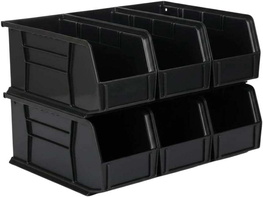6-Pack Stackable & Hangable Storage Bin, 11" x 5.5" x 5", Black ...