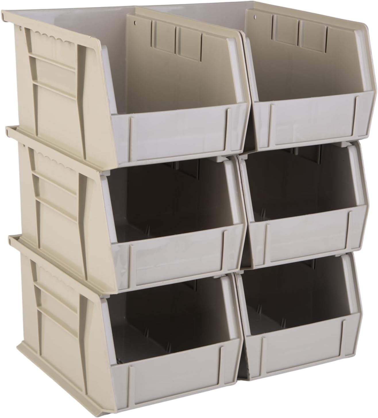 6-Pack Stackable & Hangable Storage Bin, 9-1/2" x 6" x 5", Stone Color ...