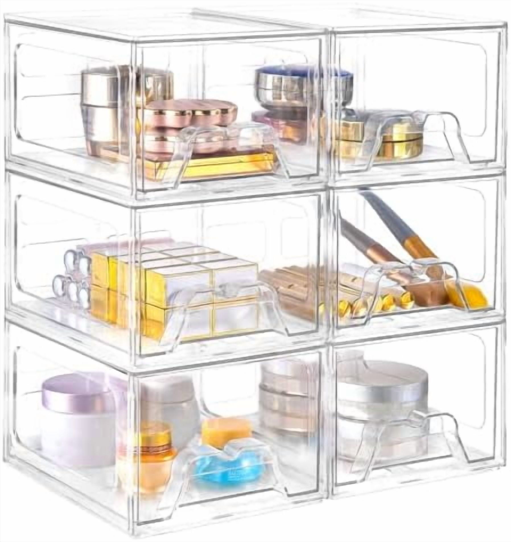 6 Pack Stackable Makeup Organizer, 4.4'' Tall Acrylic Bathroom Makeup ...