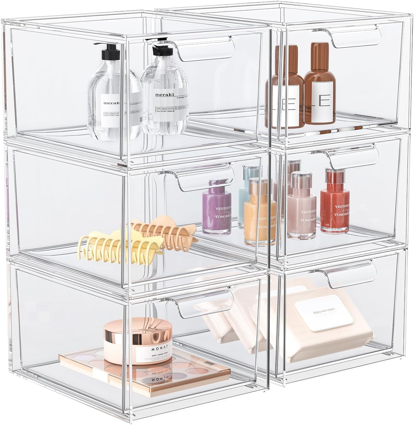6 Pack Stackable Makeup Organizer and Storage, Acrylic Organizers，Clear ...
