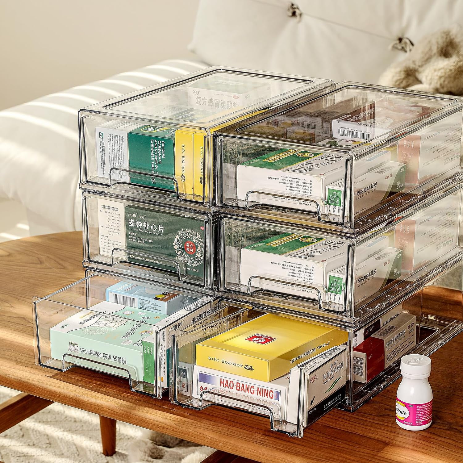 6 Pack Stackable Organizer Drawers, Clear Desk Storage Box,Transparent ...