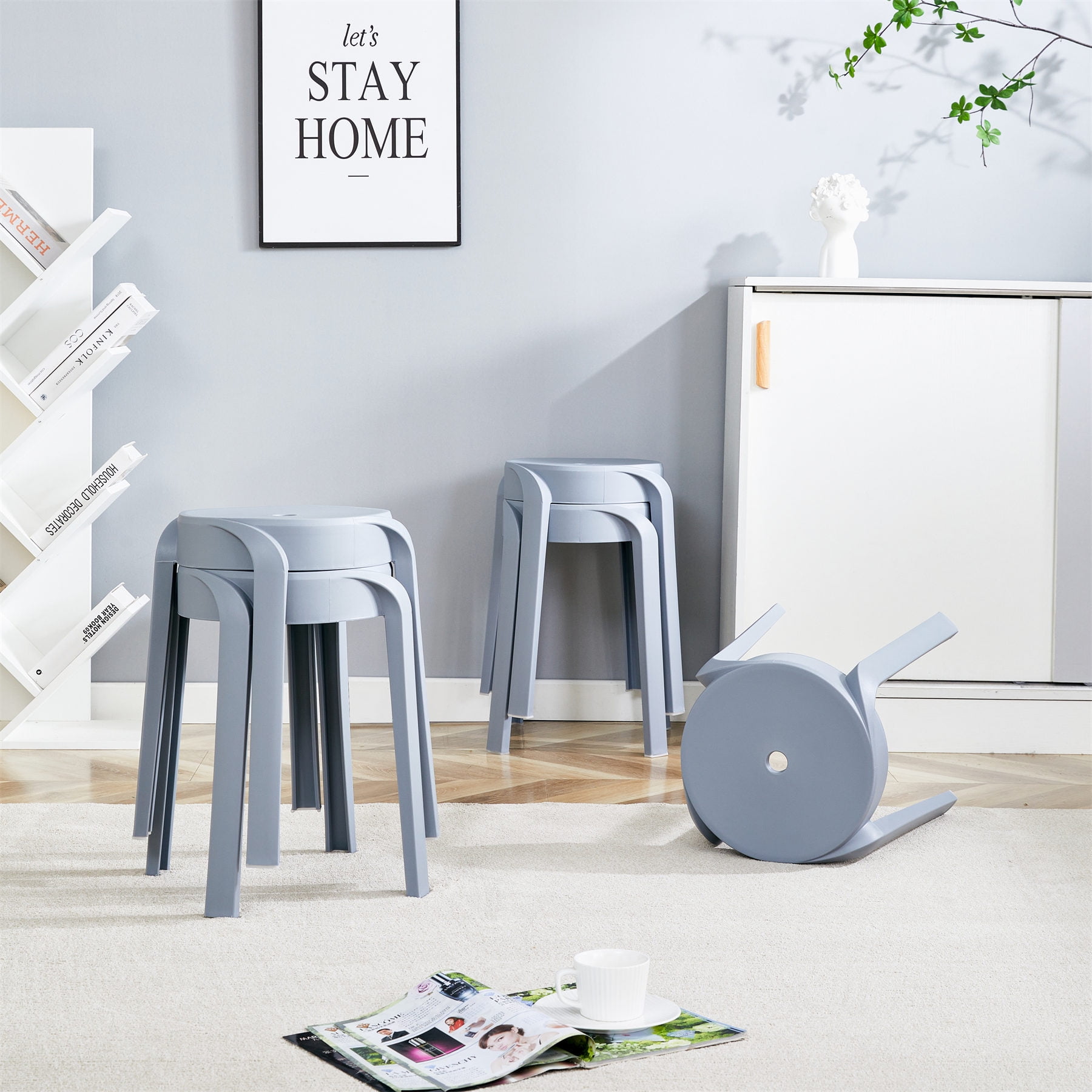 6 Pack Stackable Plastic Stools, 18.1 Inch Portable Round Nesting ...