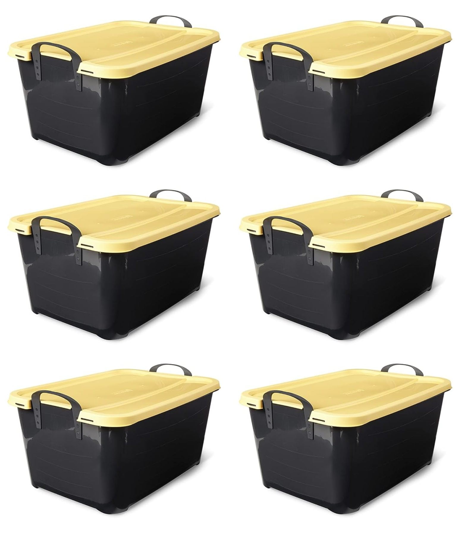 6-Pack Stackable Plastic Storage Bins w/Handles & Snapping Lids, 55 Qt., Black/Yellow - Walmart.com