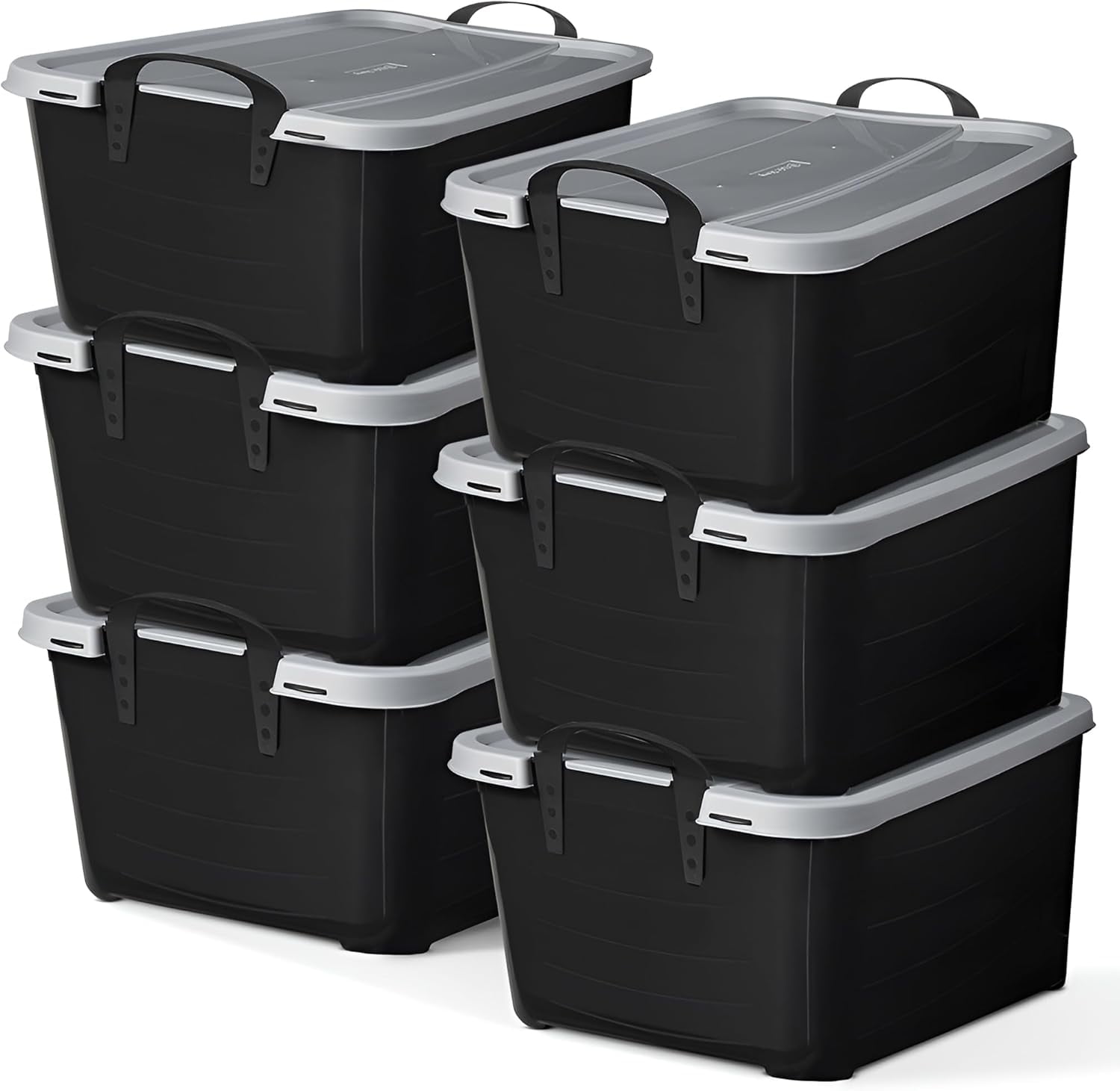 6-Pack Stackable Plastic Storage Bins w/Handles & Snapping Lids, 55 Qt ...