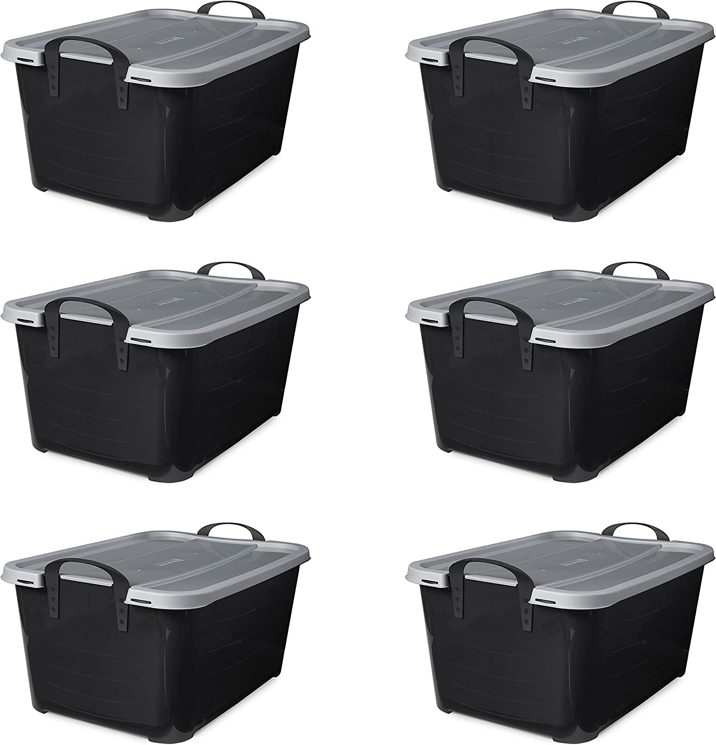 6-Pack Stackable Plastic Storage Bins w/Handles & Snapping Lids, 55 Qt ...