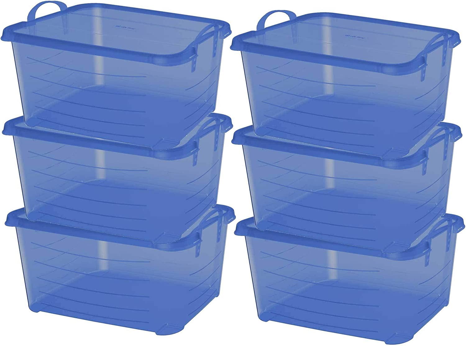 6-Pack Stackable Plastic Storage Bins w/Handles & Snapping Lids, 55 Qt ...