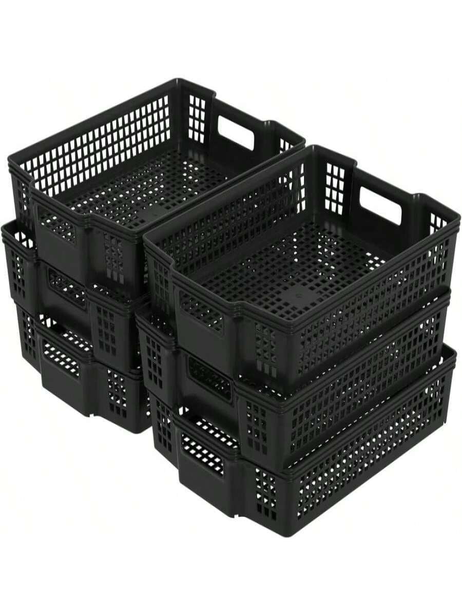 6-Pack Stackable Plastic Woven Basket Organizer, Multi-Function Storage ...