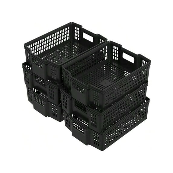 6-Pack Stackable Plastic Woven Basket Organizer, Multi-Function Storage ...