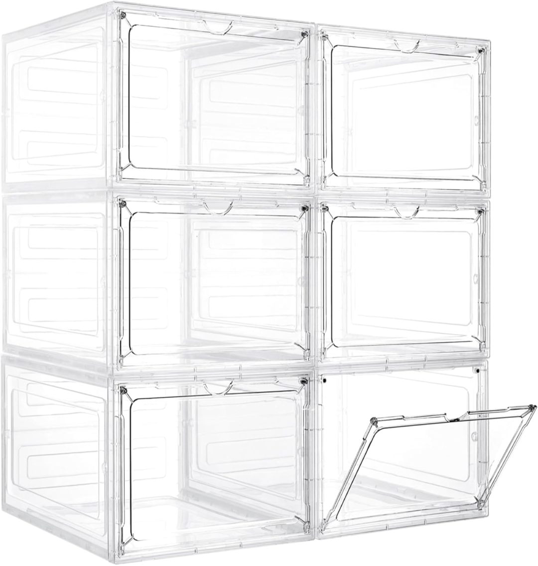 6 Pack Stackable Storage Bins with Lids Plastic Storage Bins with ...
