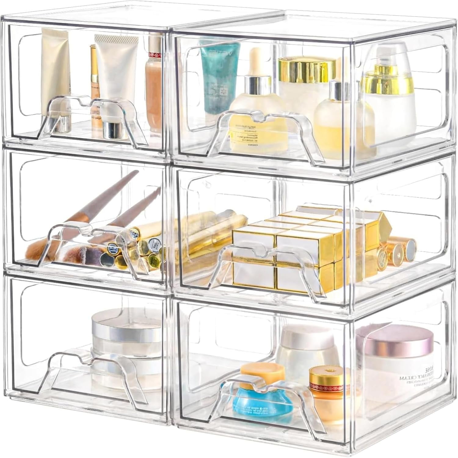 6 Pack Stackable Storage Drawers, Acrylic Bathroom Makeup Organizer and ...