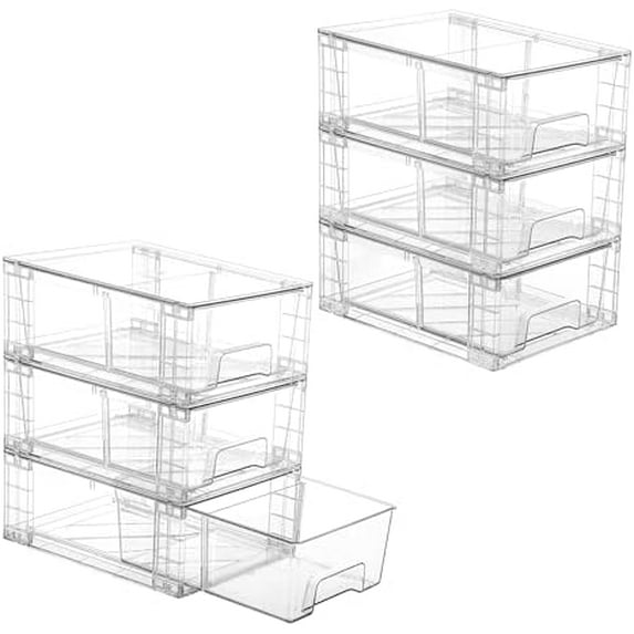 6 Pack Stackable Storage Drawers,Clear Acrylic Drawer Organizers with ...