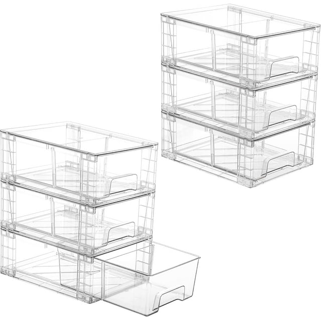 6 Pack Stackable Storage Drawers,Clear Acrylic Drawer Organizers with ...