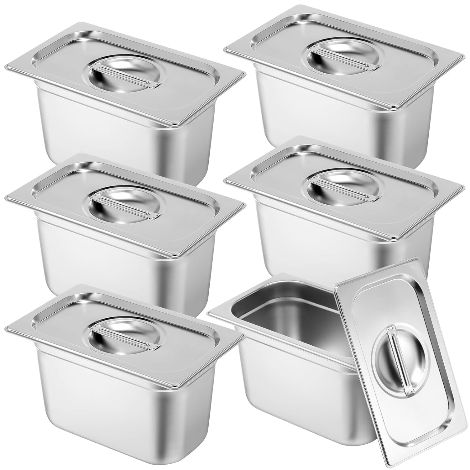 6 Pack Stainless Steam Hotel Pan with Lid Deep Steam Table Pan Reusable ...