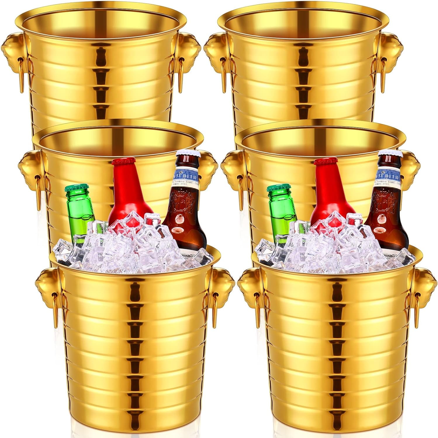 6 Pack Stainless Steel Champagne Bucket 3 Metal Ice Bucket Double Wall ...