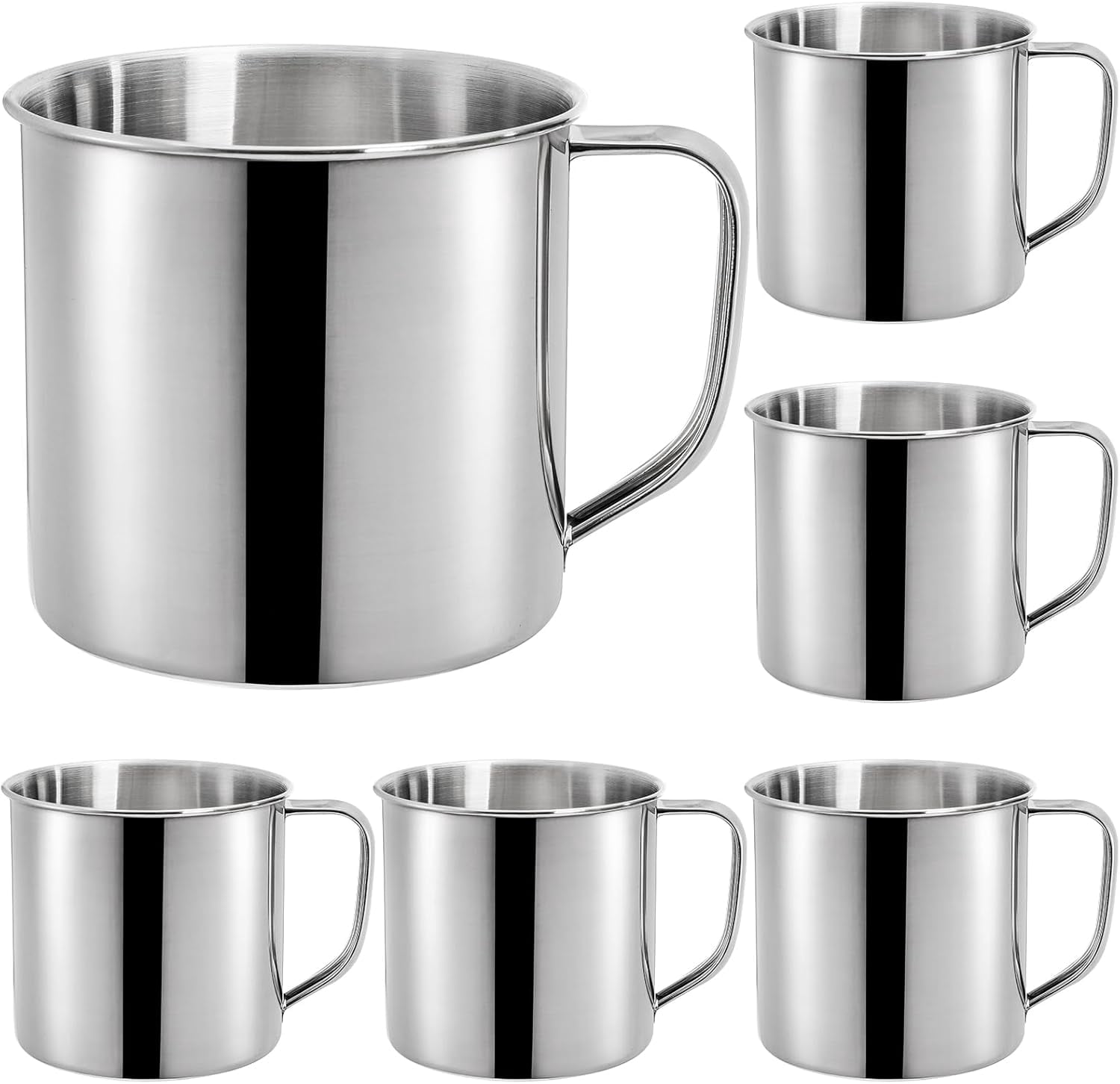 6 Pack Stainless Steel Coffee Mug with Handle, 18.5 Oz Metal Camping ...