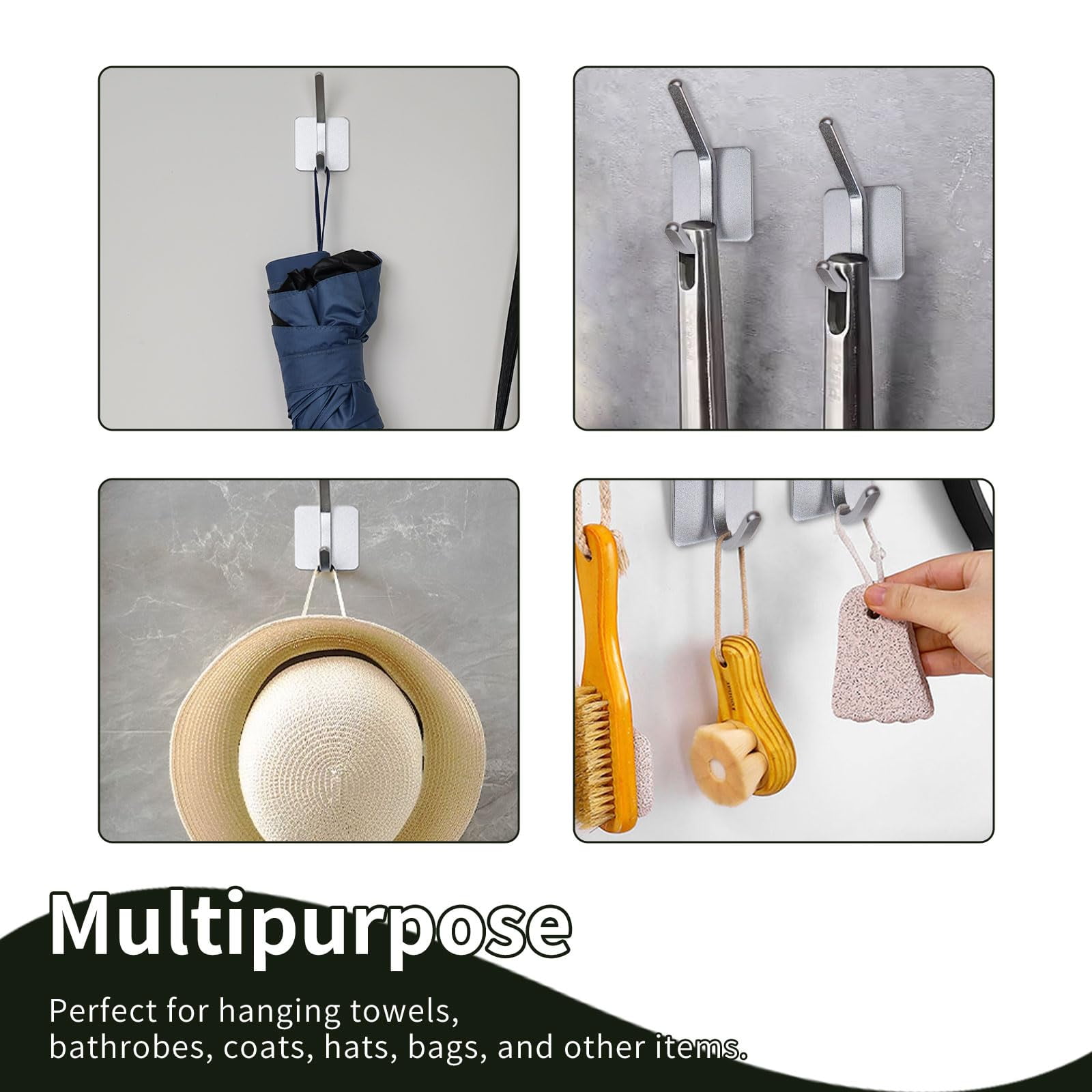 6 Pack Stainless Steel No Damage Self Adhesive Hooks for Hanging Towel ...