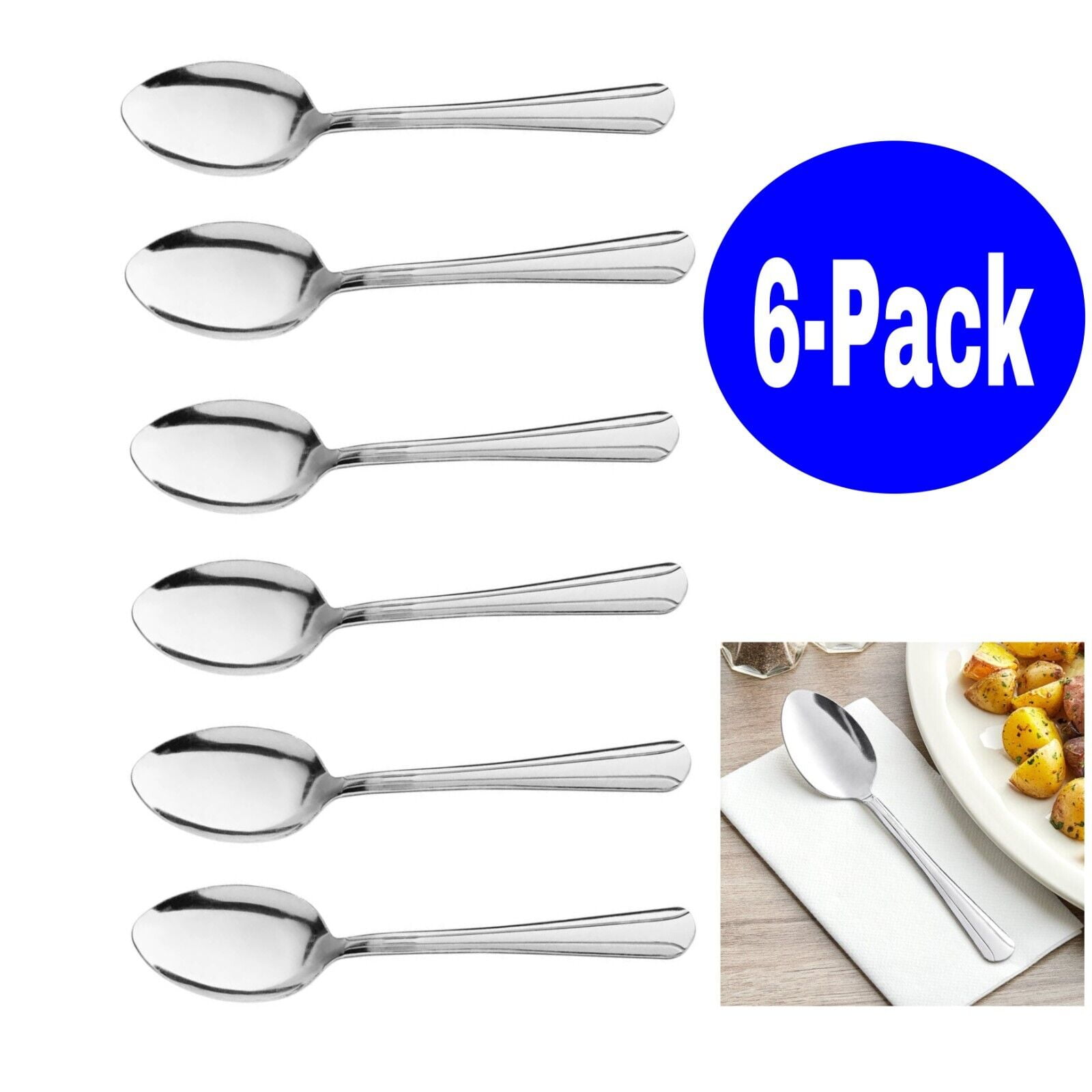 6- Pack Stainless Steel Dinner Spoons TableSpoon 7 5/8 inch - Walmart.com