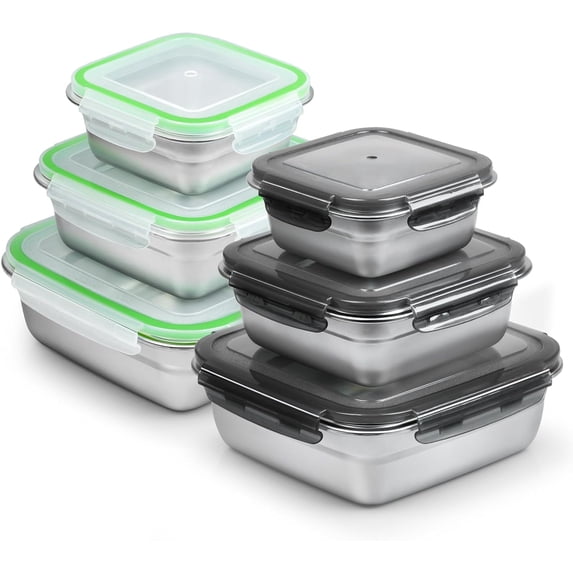6 Pack Stainless Steel Food Storage Containers with Leak-Proof Lids, 2 ...