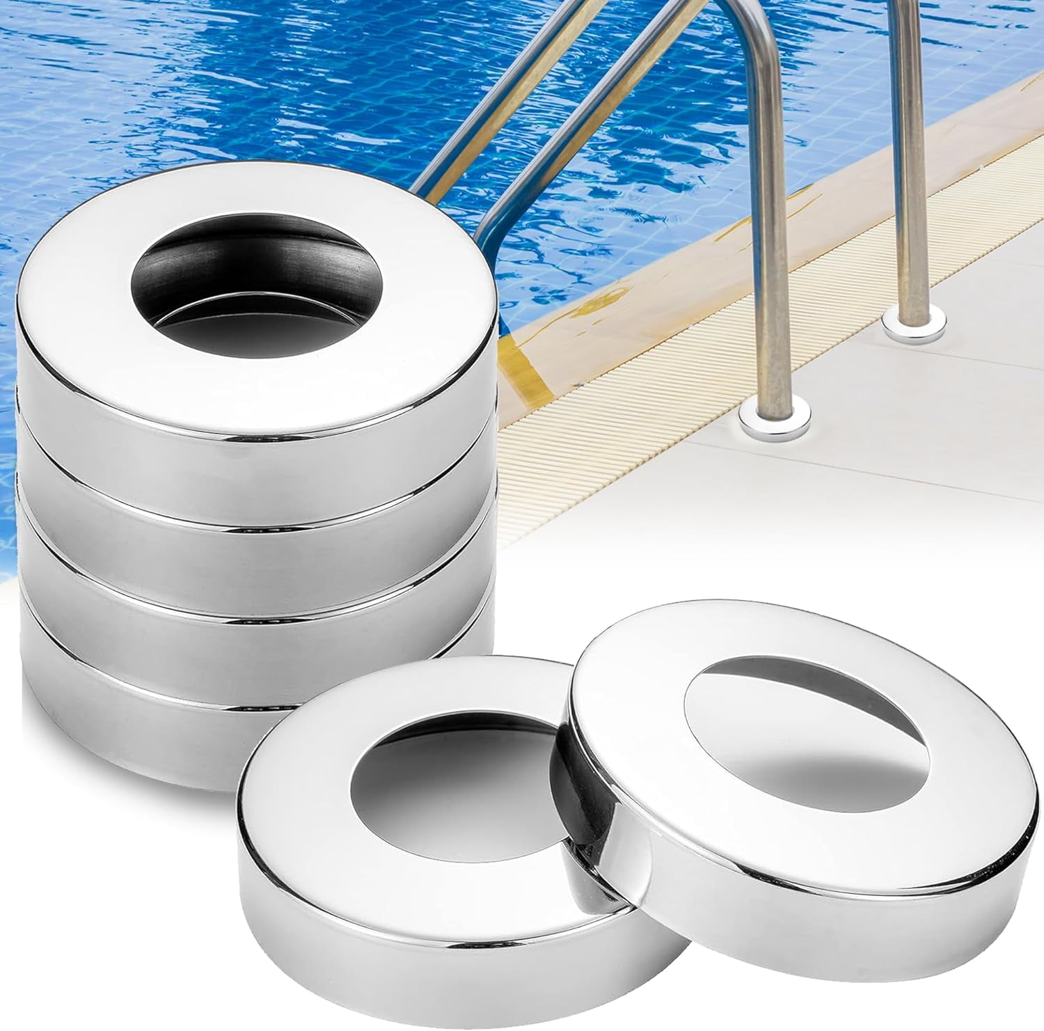 (6-Pack) Stainless Steel Pool Ladder Escutcheon Plates Fits 1.9" Inner ...