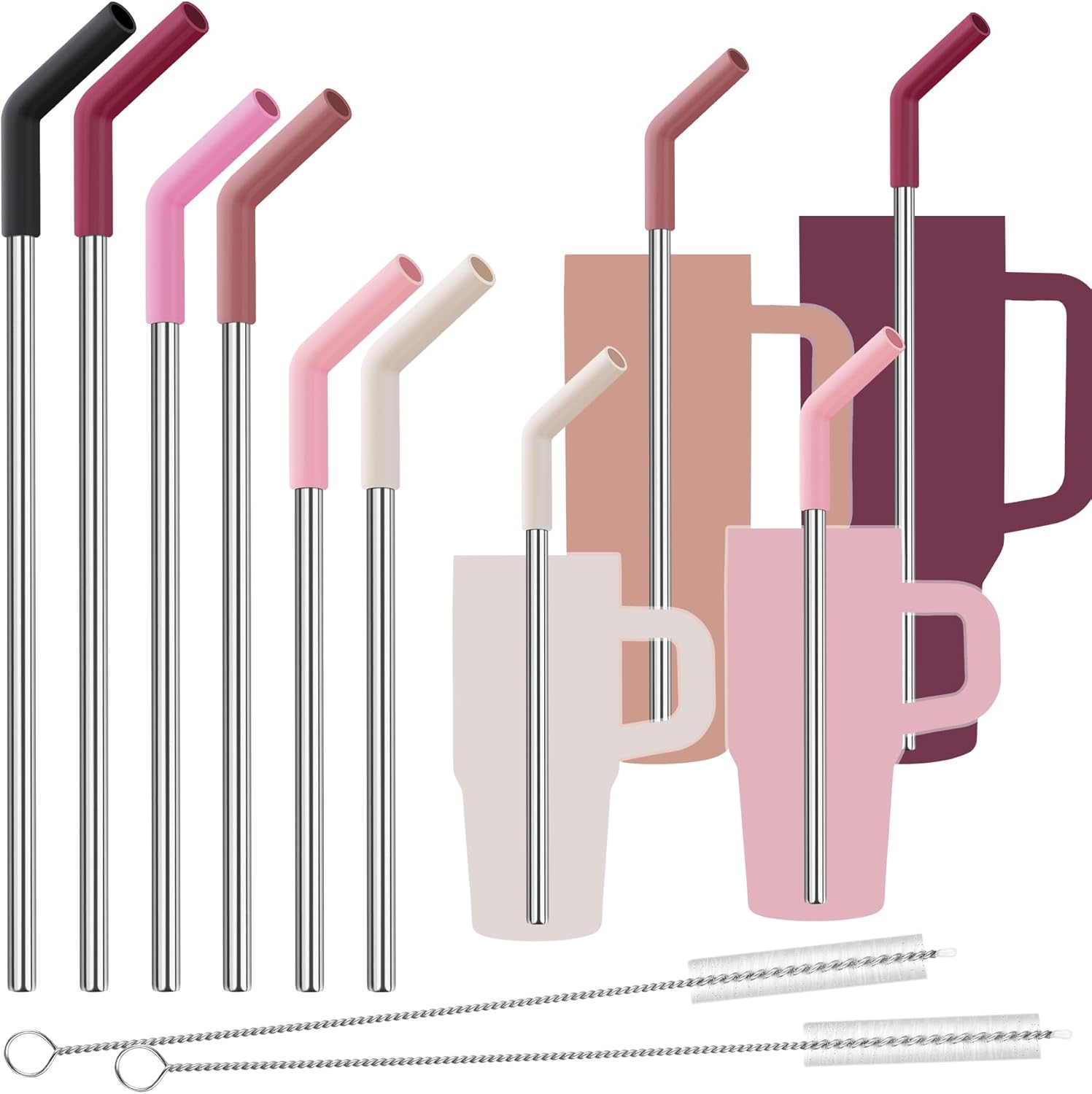 6-Pack Stainless Steel Reusable Straw with Silicone Tip 3 Sizes, Metal ...